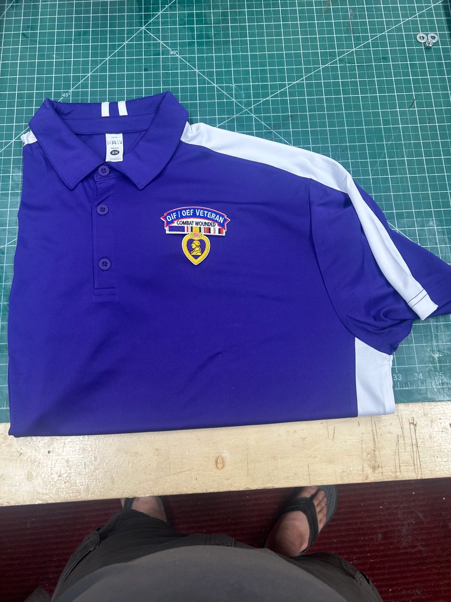 Purple/White Top & Side Stripped Poly Polo